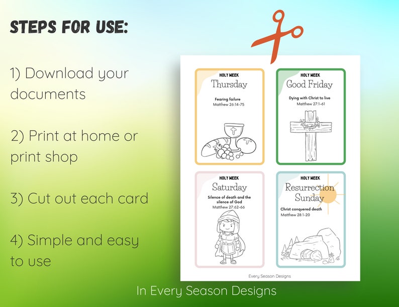 Holy Week Scripture Cards Coloring Cards for Palm Sunday and Easter for ...