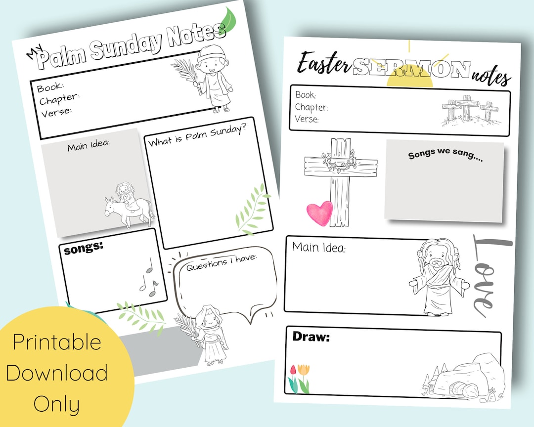 Easter and Palm Sunday Sermon Notes for Kids | Printable Church ...