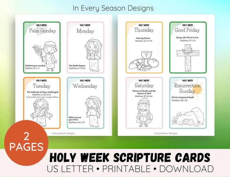 Holy Week Scripture Cards | Coloring Cards for Palm Sunday and Easter ...