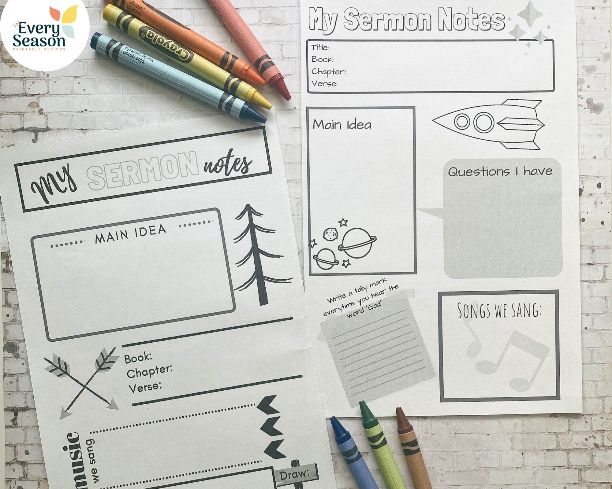 Camping/space Themed Printable Sermon Notes for Kids - Etsy