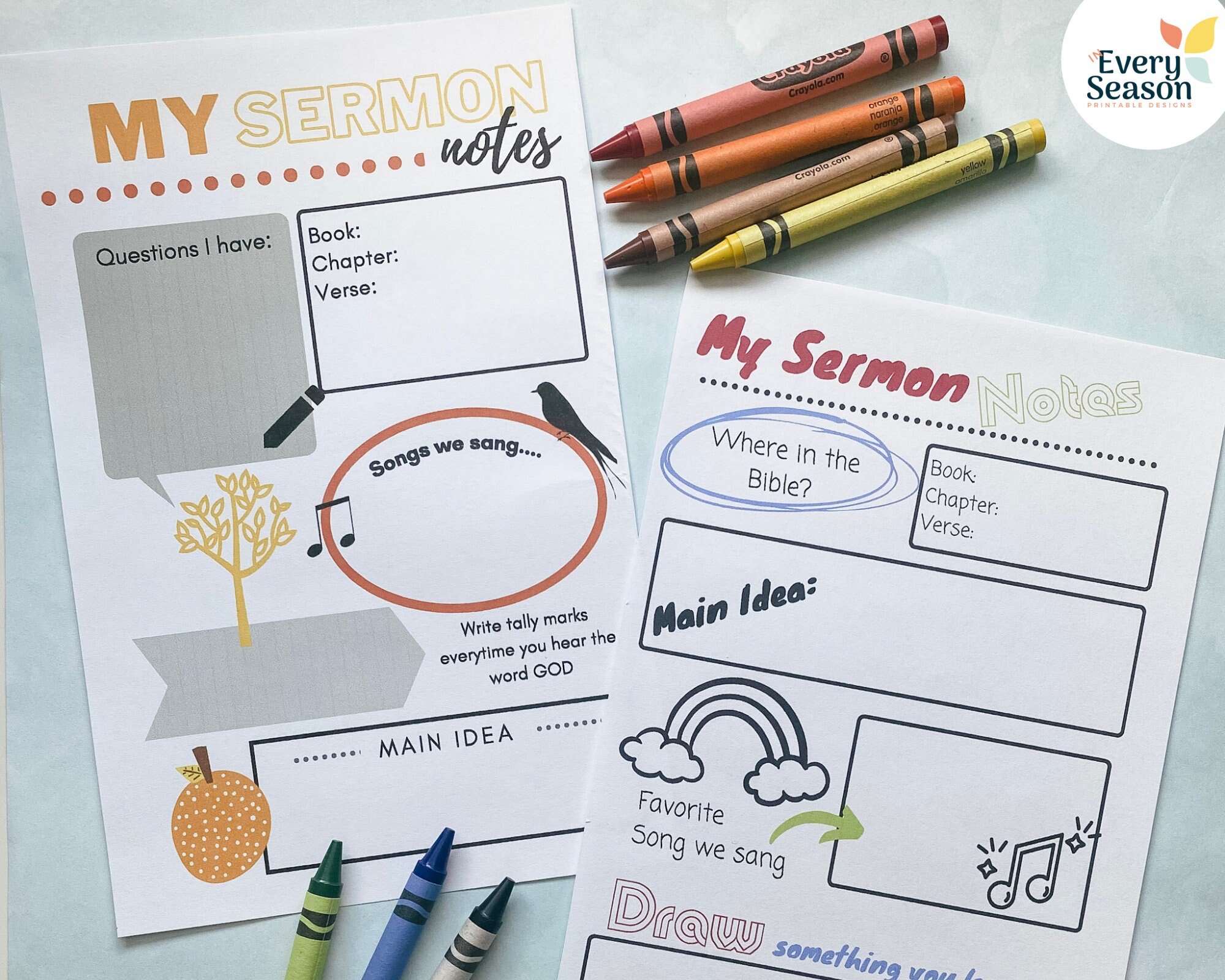 Nature Printable Sermon Pages for Kids With Birds and Rainbows - Etsy