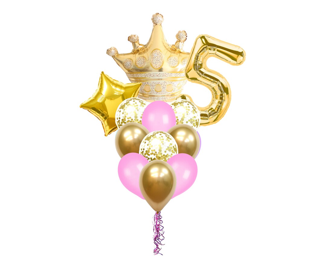 5th Birthday Princess Balloon Bouquet Number FIVE Large Balloon Jumbo ...