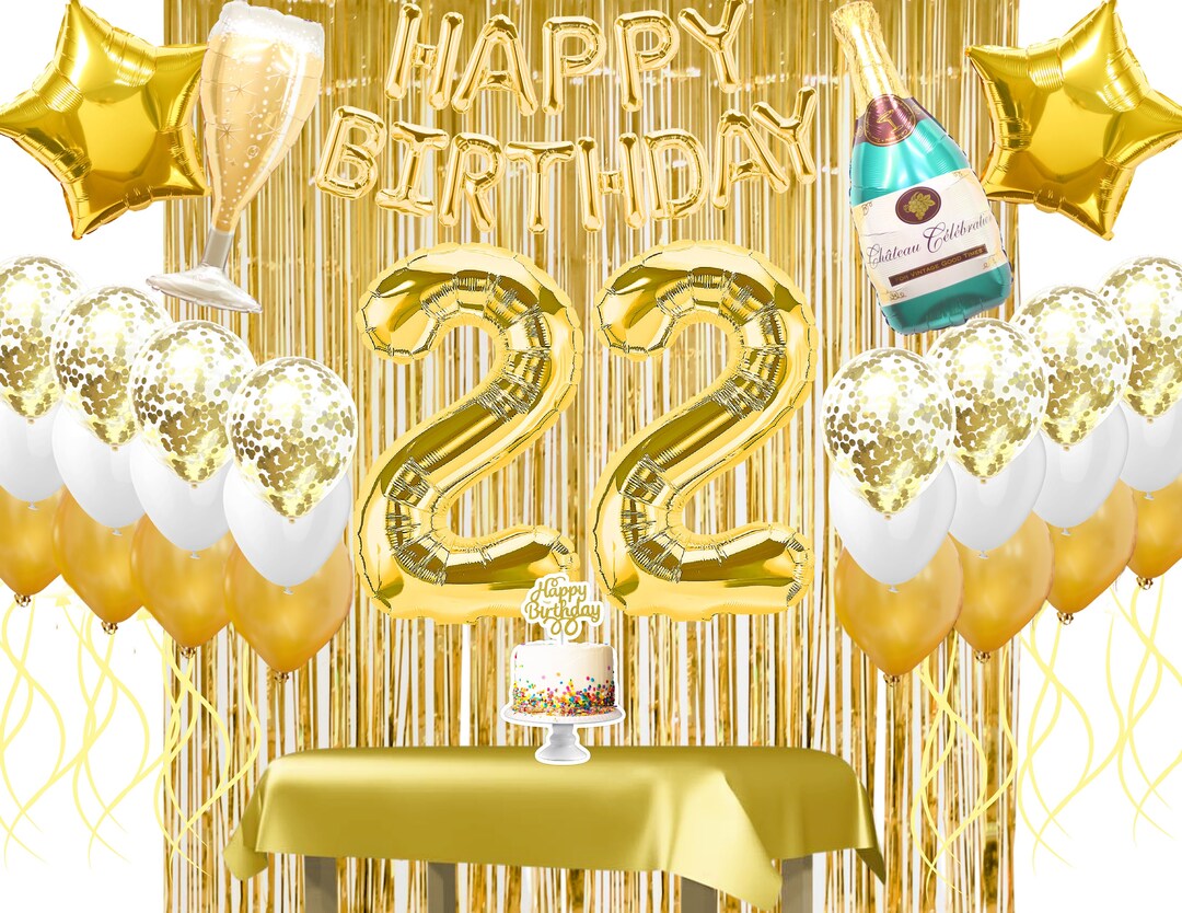 22nd Birthday Decorations for Her - Gold - 22nd Birthday Balloons ...