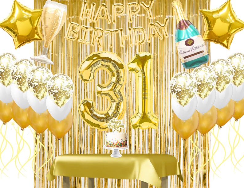 31st Birthday Party Pack White and Gold Happy Birthday - Etsy