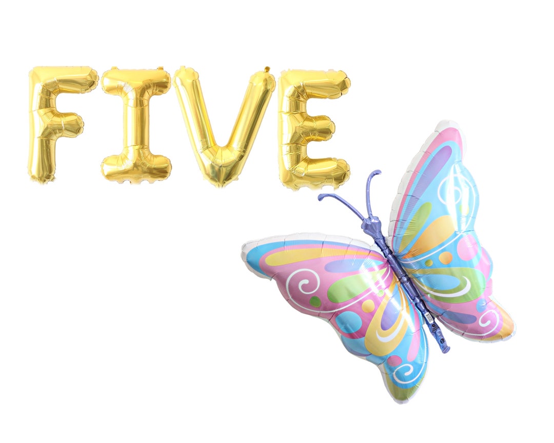 5th Birthday Butterfly Balloon Banner FIVE Butterfly Balloon Butterfly ...