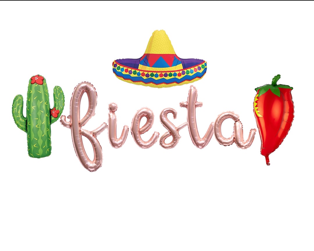 FIESTA Script Rose Gold Balloon Banner 16" Mexican Fiesta Theme Party ...