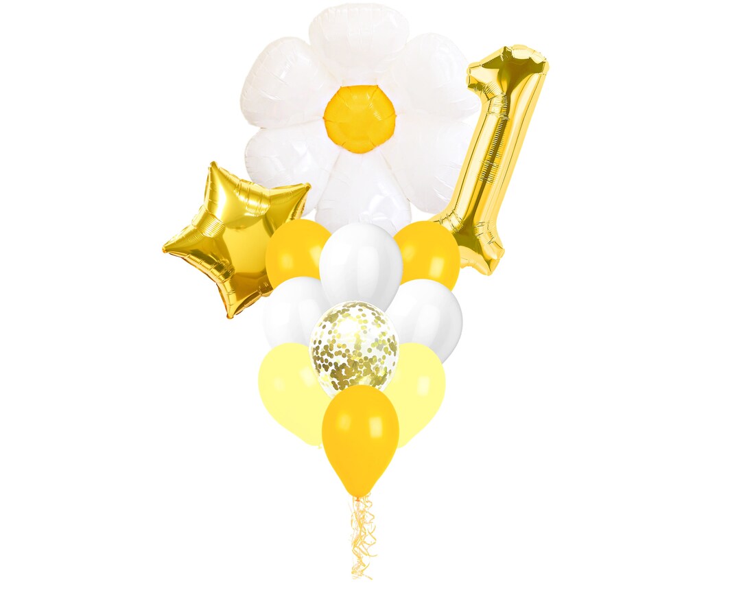 1st Birthday Daisy Flower Balloon Bouquet Number ONE Large Balloon ...