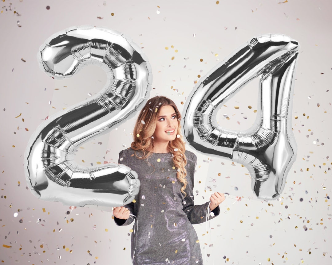 GIANT Number 24 Silver Balloons 40 24th Birthday Silver Balloons - Etsy