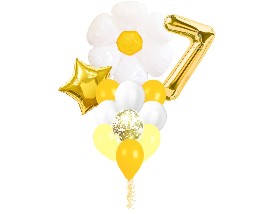 7th Birthday Daisy Flower Balloon Bouquet Number SEVEN Large Balloon ...