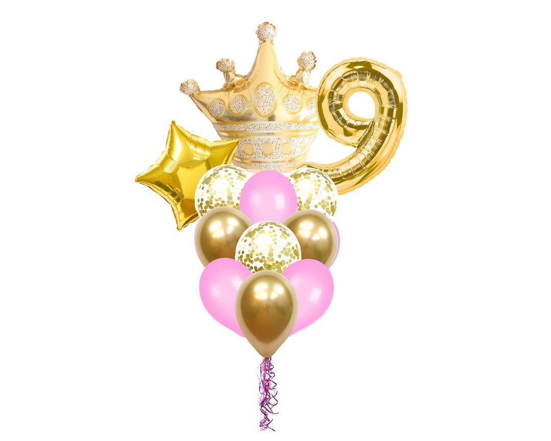 9th Birthday Princess Balloon Bouquet, Number NINE Large Balloon, Jumbo ...