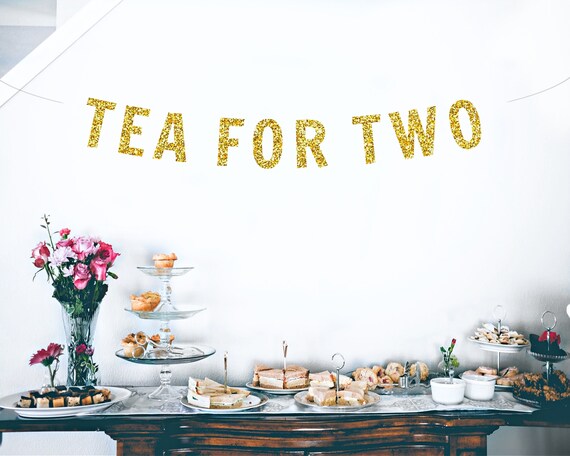 TEA FOR TWO Banner Gold Glitter Banner 2nd Birthday Banner | Etsy