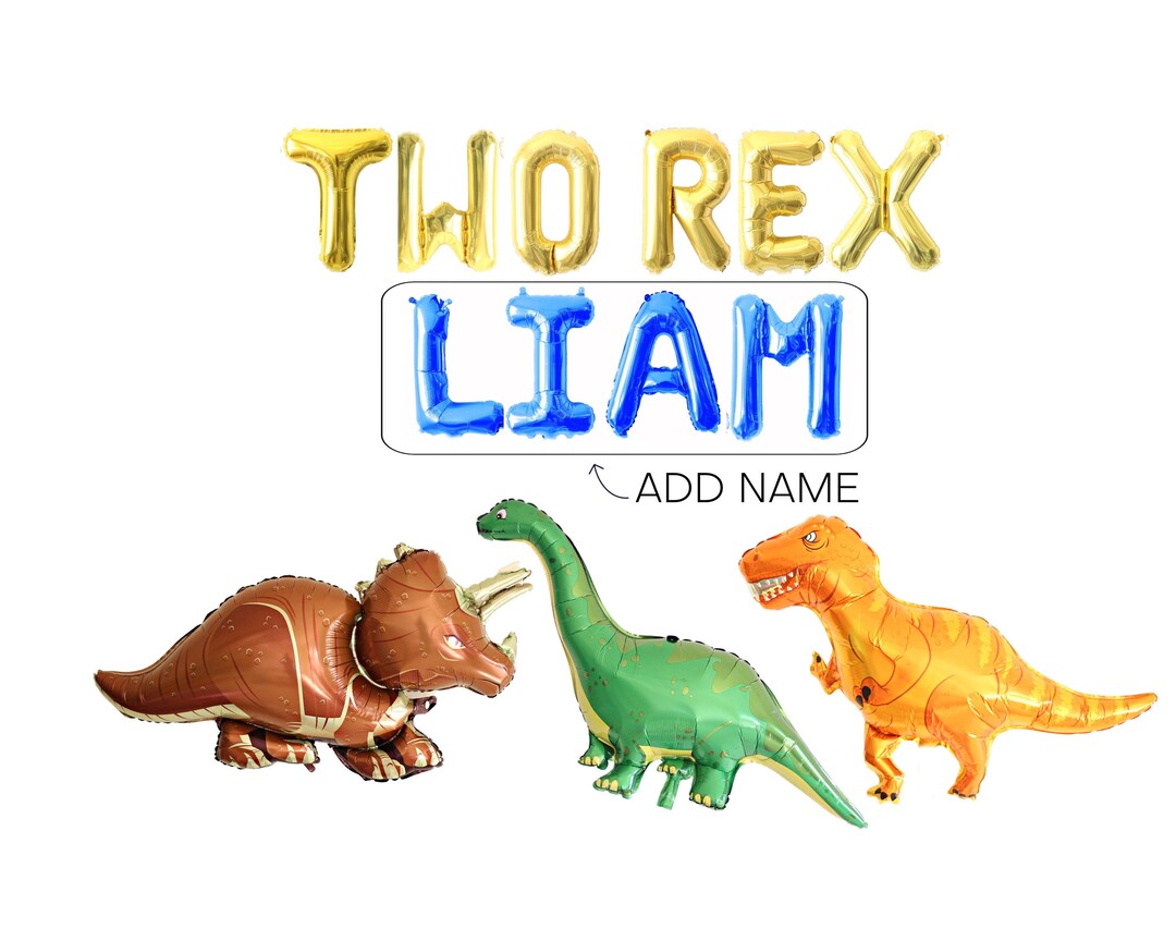 TWO REX Balloon Banner T-rex Balloon Bundle Personalized Dinosaur Party ...