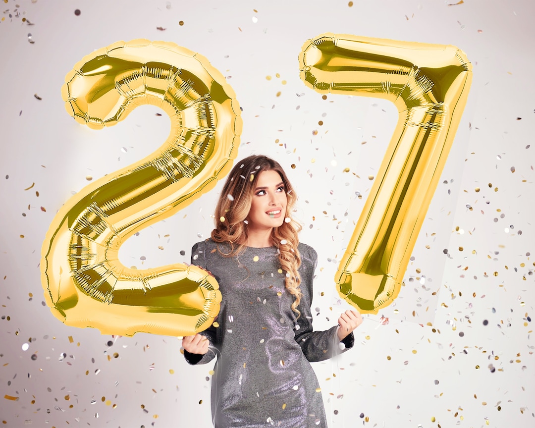 GIANT Number 27 Gold Balloons - 40" Gold 27 Balloons - 27th Birthday ...