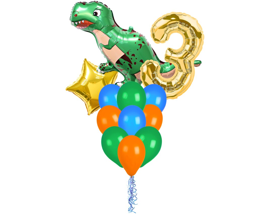 3rd Birthday Dinosaur Balloon Bouquet Number THREE Large Balloon Jumbo ...