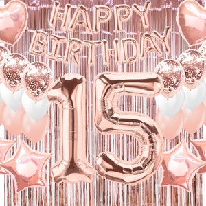 15th BIRTHDAY DECORATIONS Quinceanera Party Supplies 15 Rose Gold ...