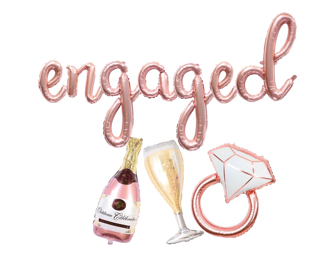 ENGAGED Balloons Engaged Letter Balloons 14" Mylar Engagement Rose Gold ...