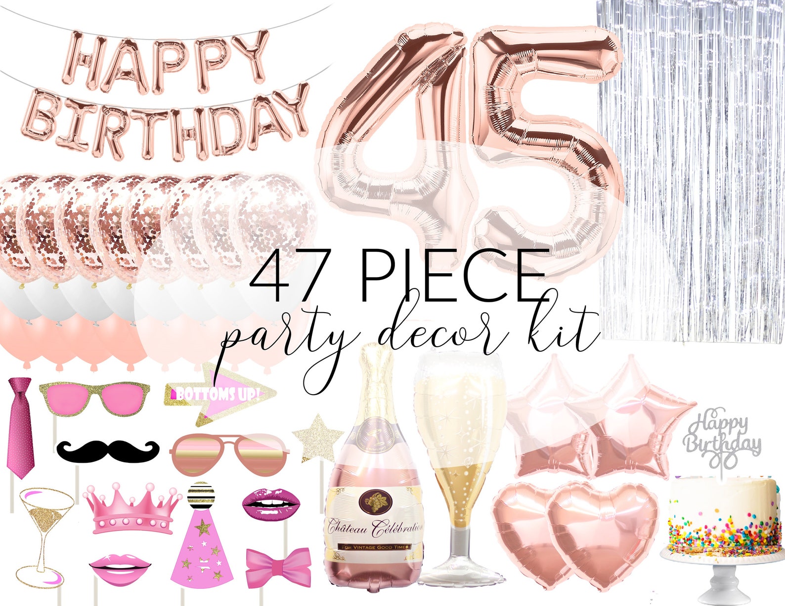 45th Birthday Party Decorations 45th Rose Gold Party Decor Kit - Etsy