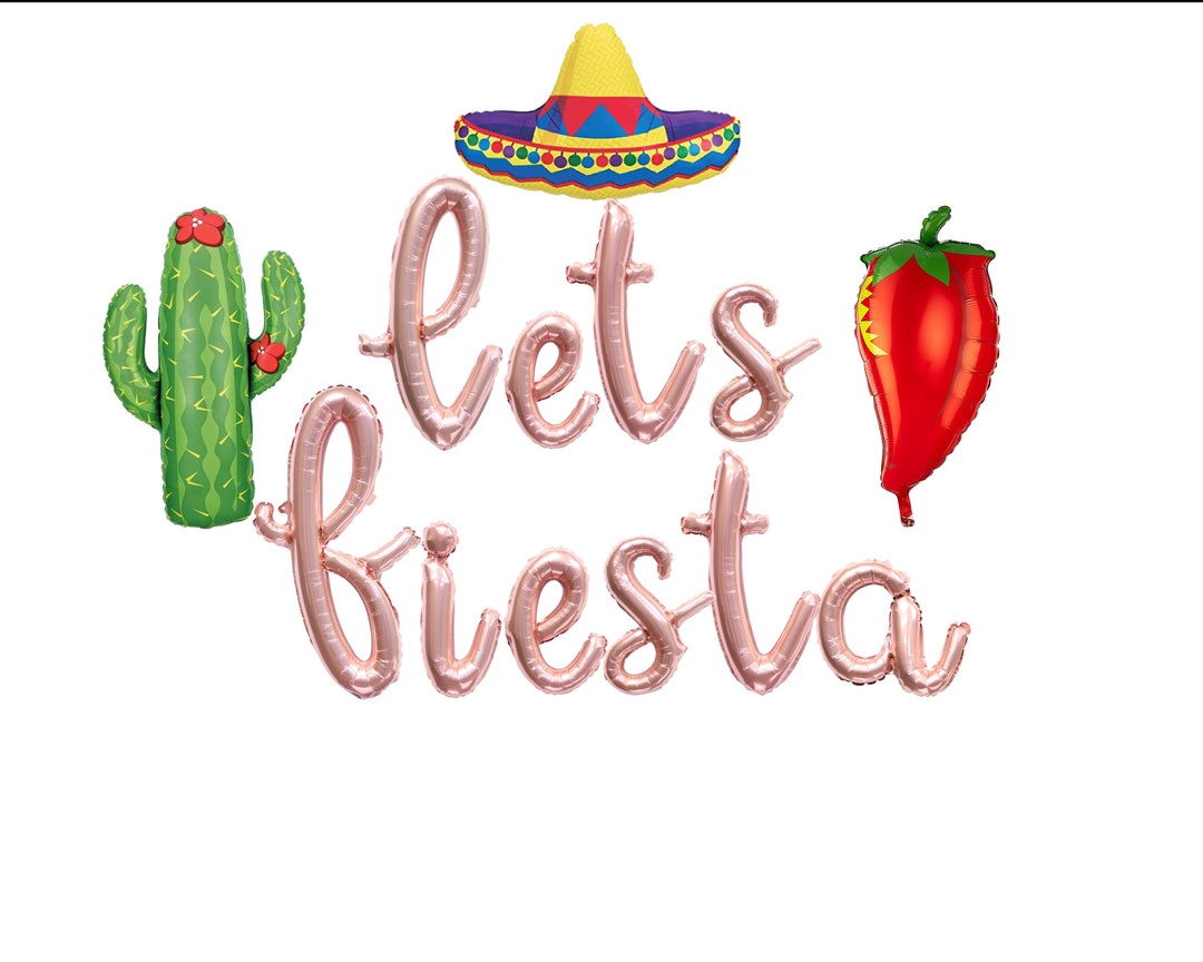 LETS FIESTA Script Rose Gold Balloon Banner - 16" Mexican Fiesta Theme ...
