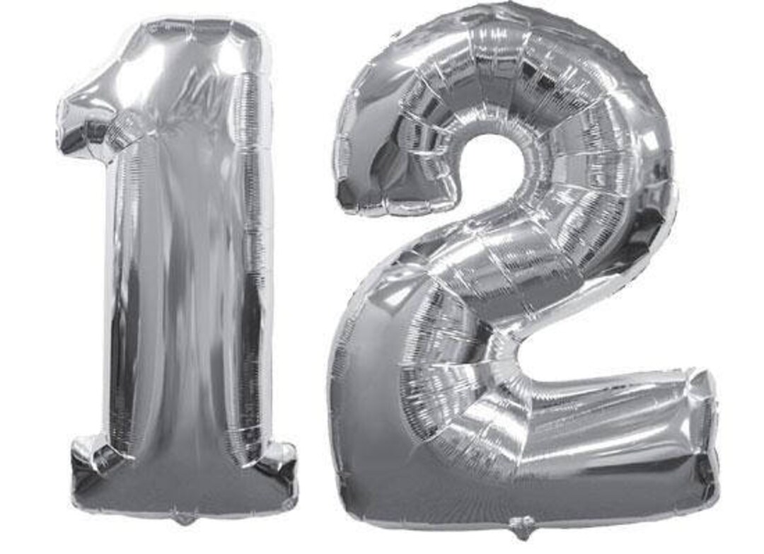 Number 12 Giant 40" Silver Balloon - Number 12 Silver Balloons - 12th ...