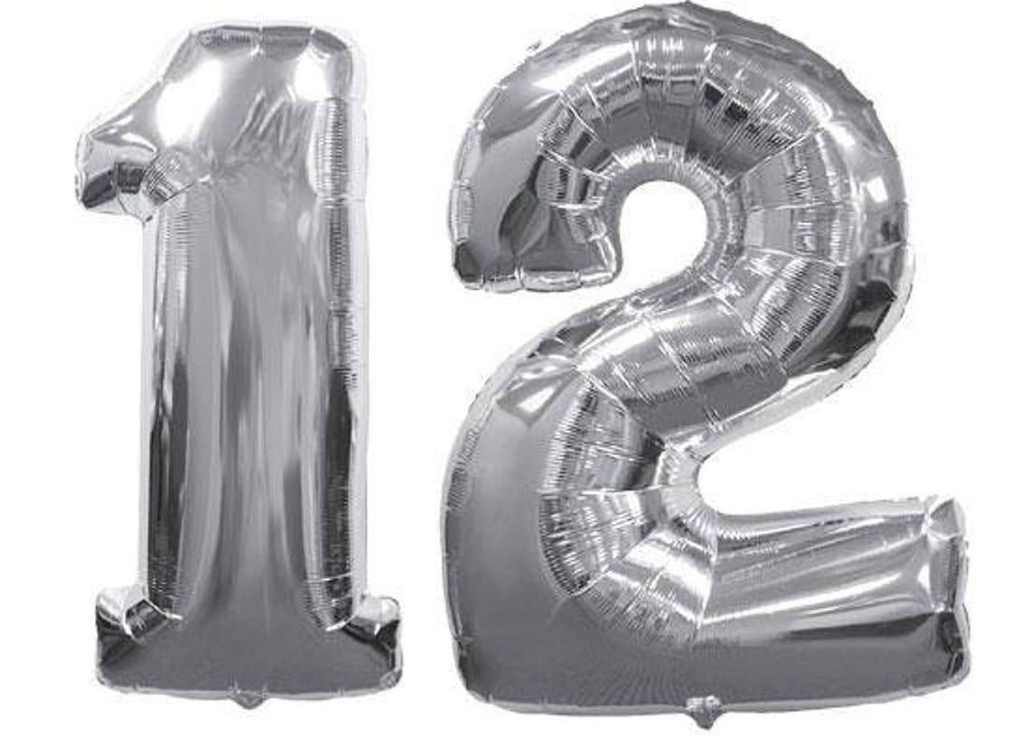 Number 12 Giant 40 Silver Balloon Number 12 Silver Balloons 12th ...