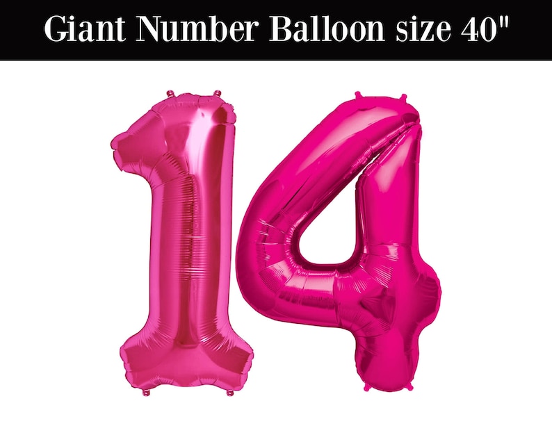 GIANT Number 14 Balloons Hot Pink 14th Birthday Balloons - Etsy