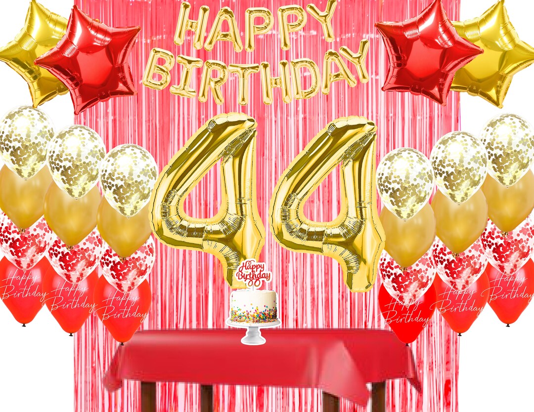 44th Birthday Party Kit, Red and Gold Birthday Decoration Ideas, 44 ...