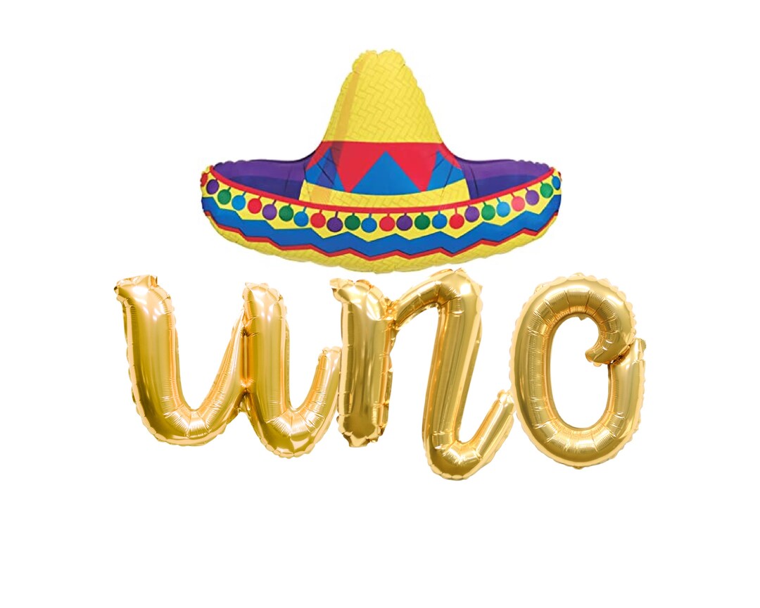 Cursive UNO 14" Gold Balloons - First Birthday Balloons, Fiesta ...
