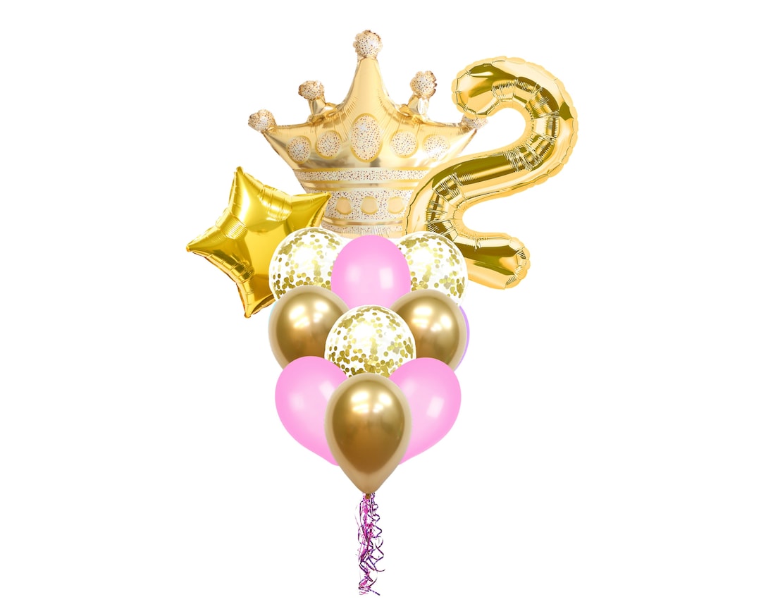 2nd Birthday Princess Balloon Bouquet, Number TWO Large Balloon, Jumbo ...
