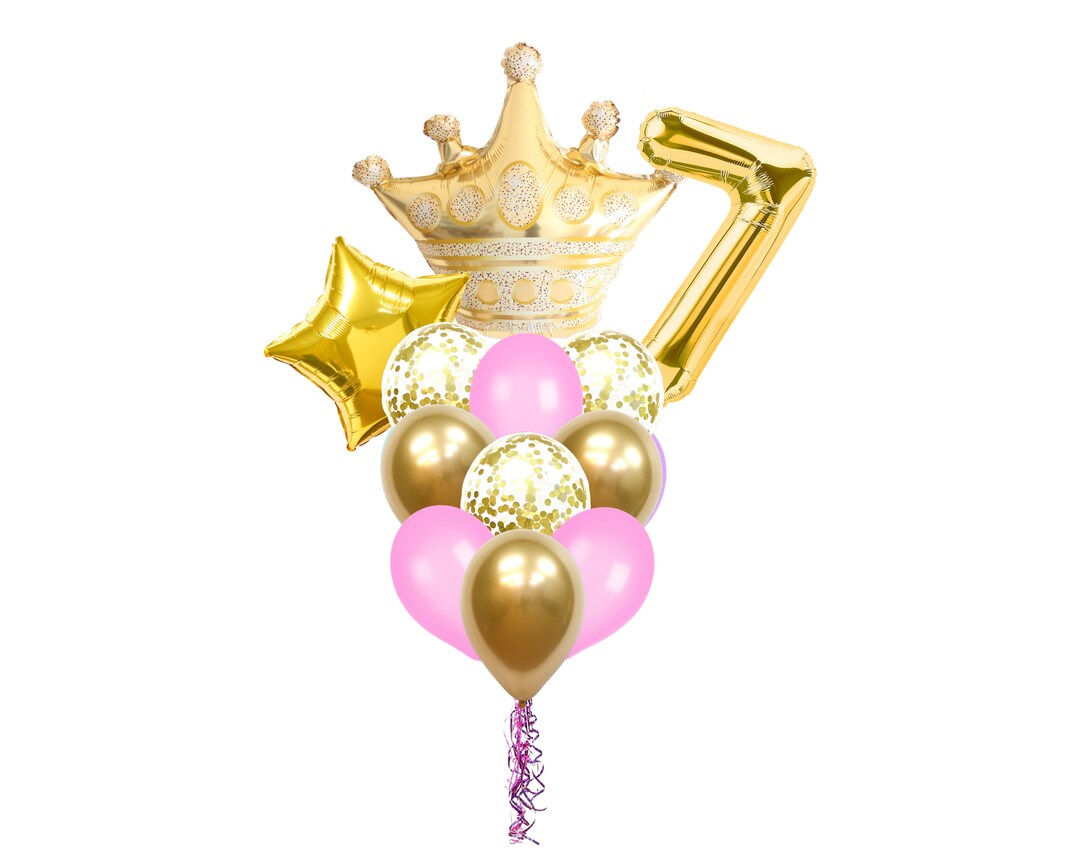 7th Birthday Princess Balloon Bouquet, Number SEVEN Large Balloon ...