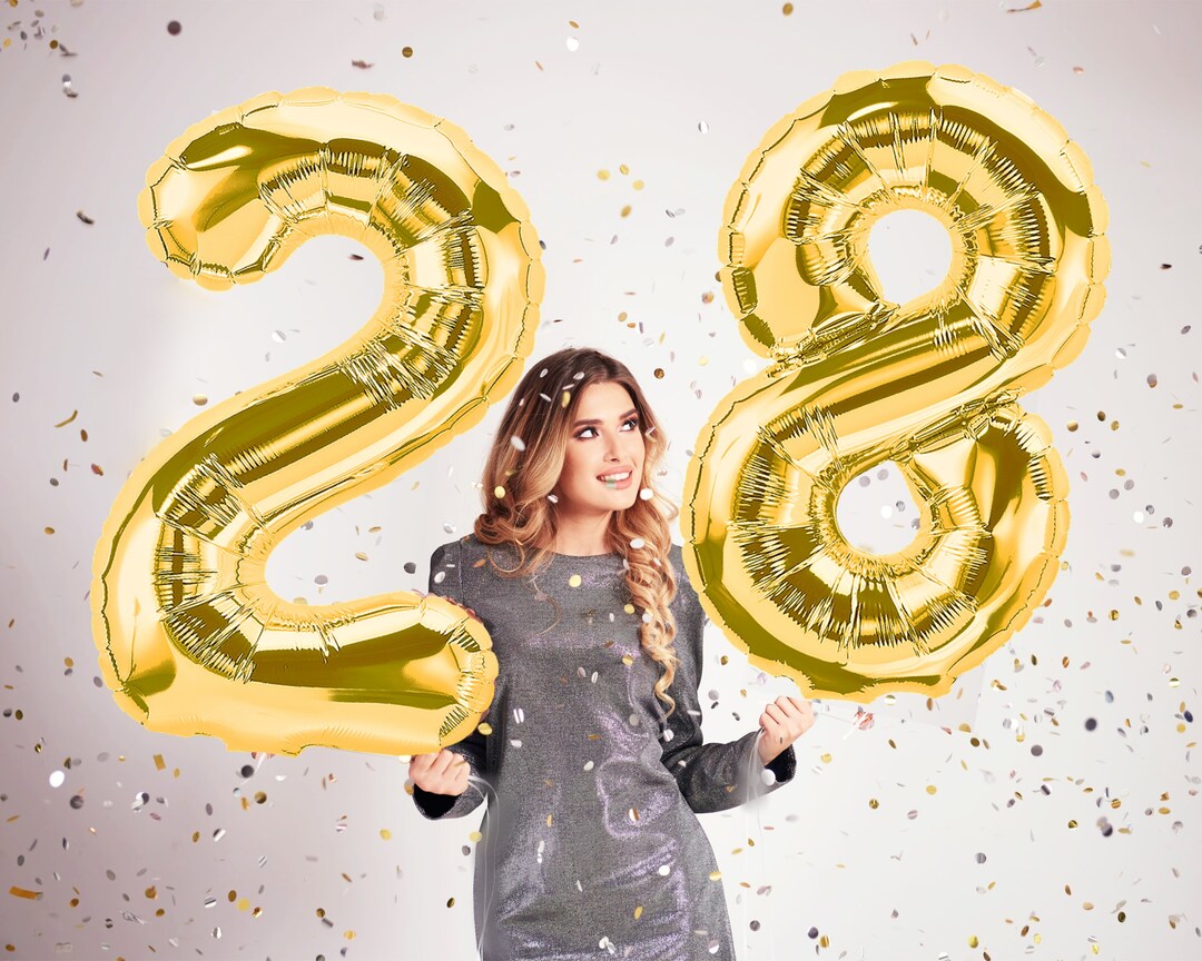 GIANT Number 28 Gold Balloons 40" Gold 28 Balloons 28th Birthday ...