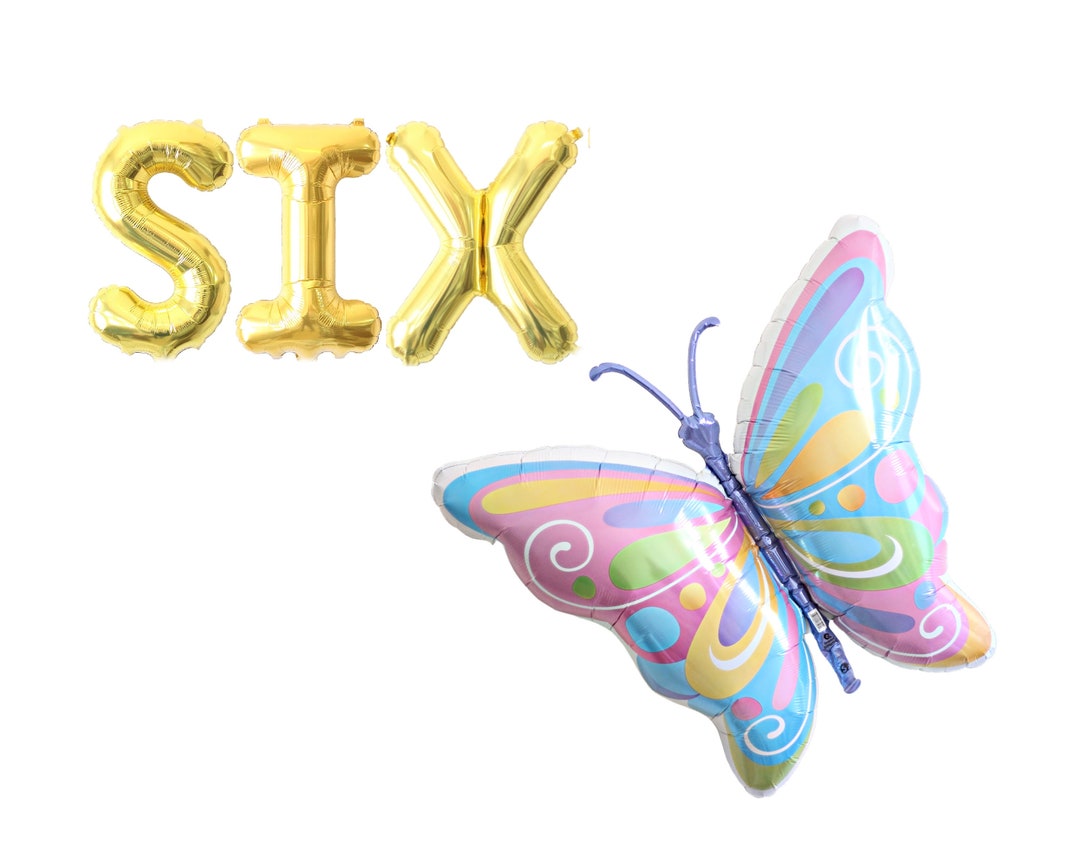 6th Birthday Butterfly Balloon Banner SIX Butterfly Balloon Butterfly ...