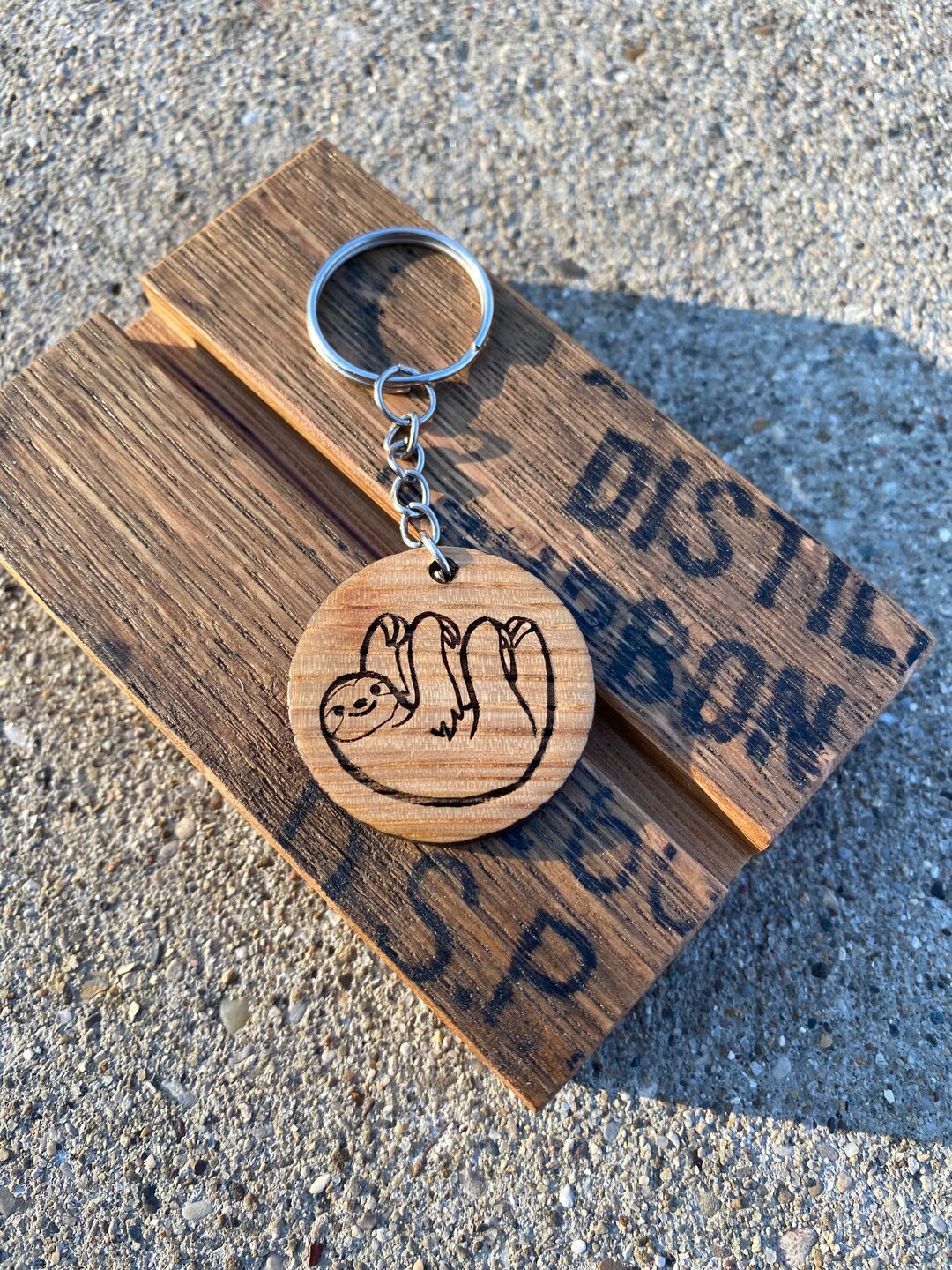 Wood Sloth Bourbon Barrel Keychain - Etsy