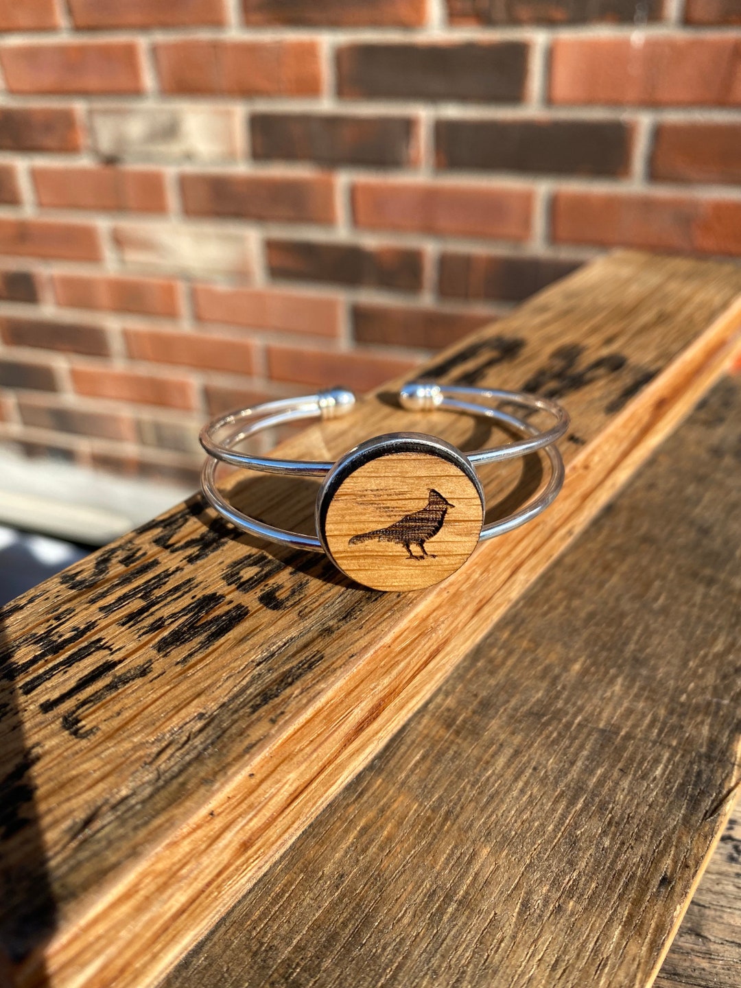 Cardinal Bird Bracelet: Reclaimed Bourbon Barrel Wood, Stainless Steel ...