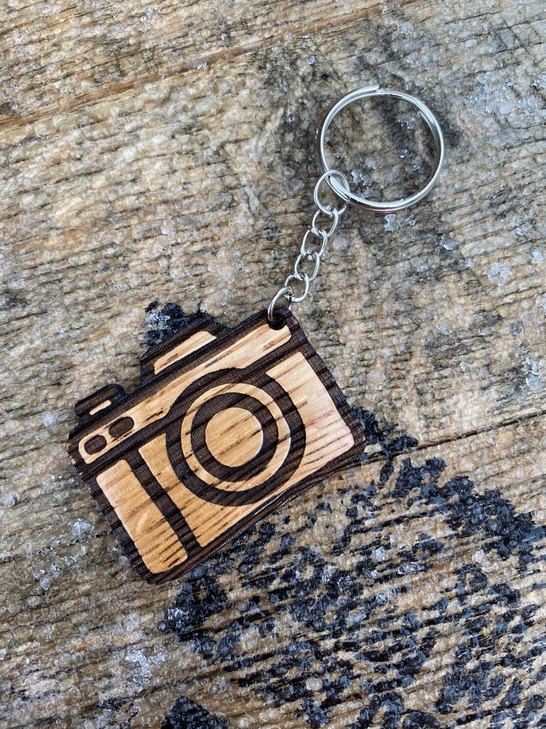 Wood Camera Bourbon Barrel Keychain - Etsy