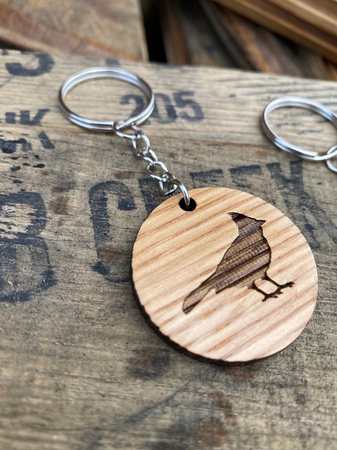 Wood Cardinal Bird Bourbon Barrel Keychain - Etsy