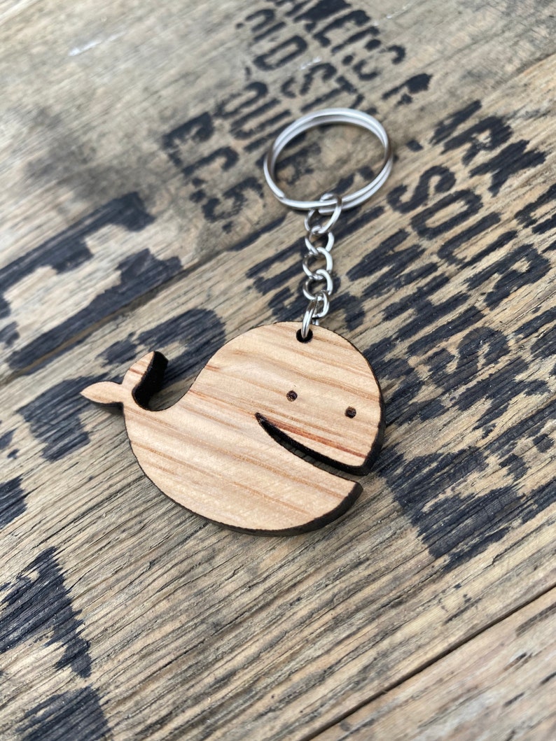 Wood Happy Whale Bourbon Barrel Keychain - Etsy