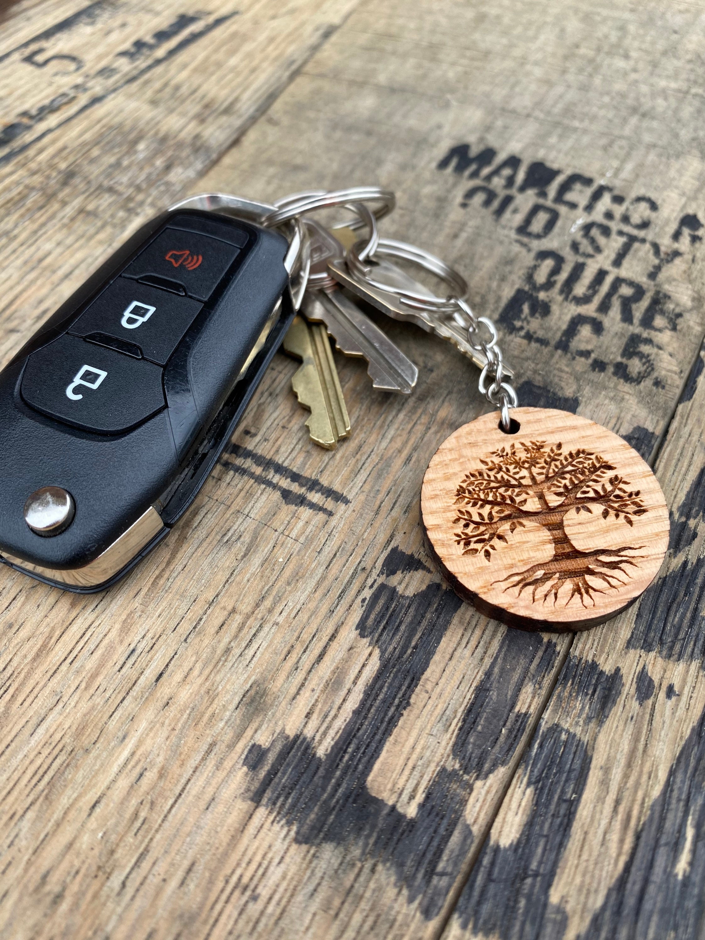 Reclaimed Bourbon Barrel Wood Keychain - Tree of Life - Handmade - Etsy