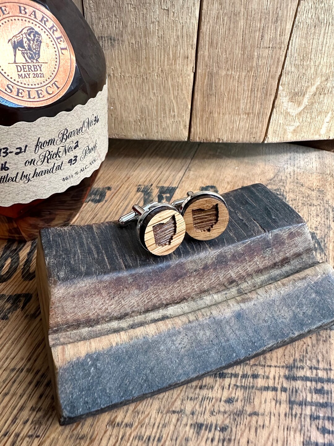 Ohio State Cuff Links: Reclaimed Bourbon Barrel Wood, Laser Engraved - Etsy