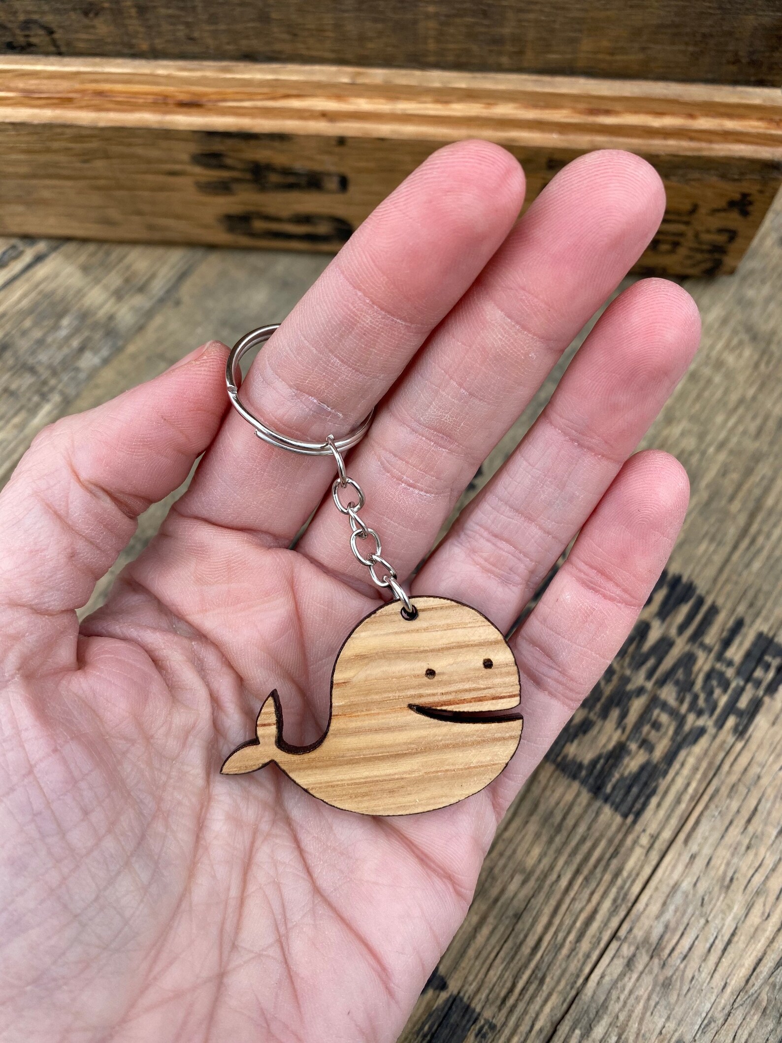 Wood Happy Whale Bourbon Barrel Keychain | Etsy