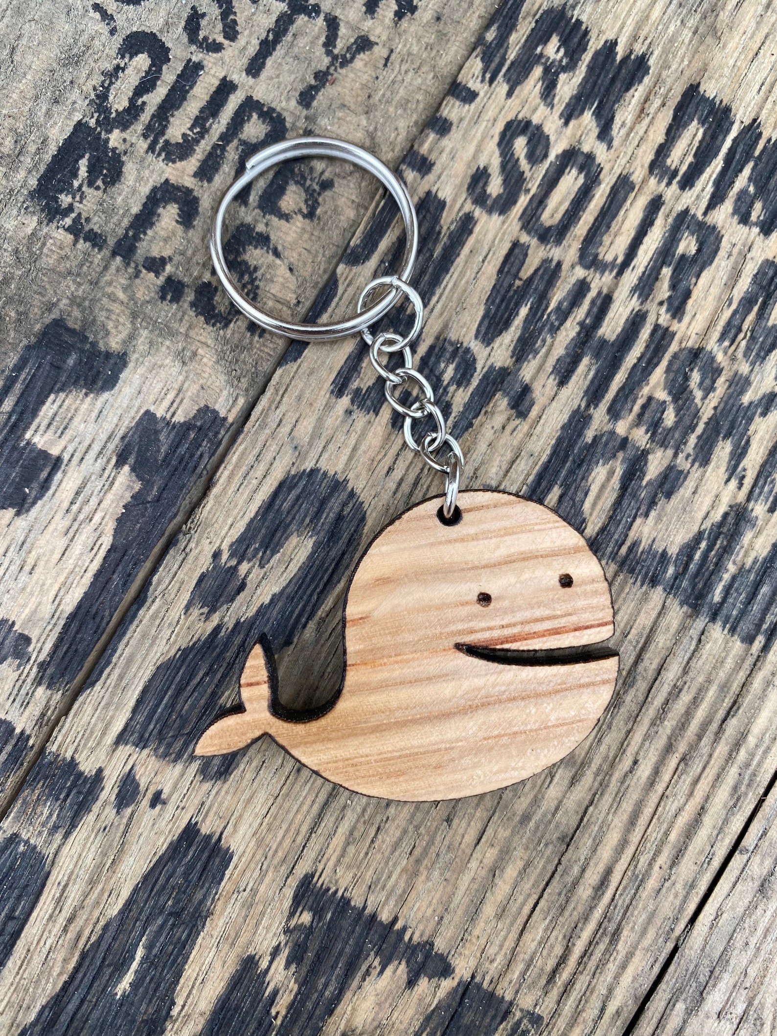 Wood Happy Whale Bourbon Barrel Keychain | Etsy