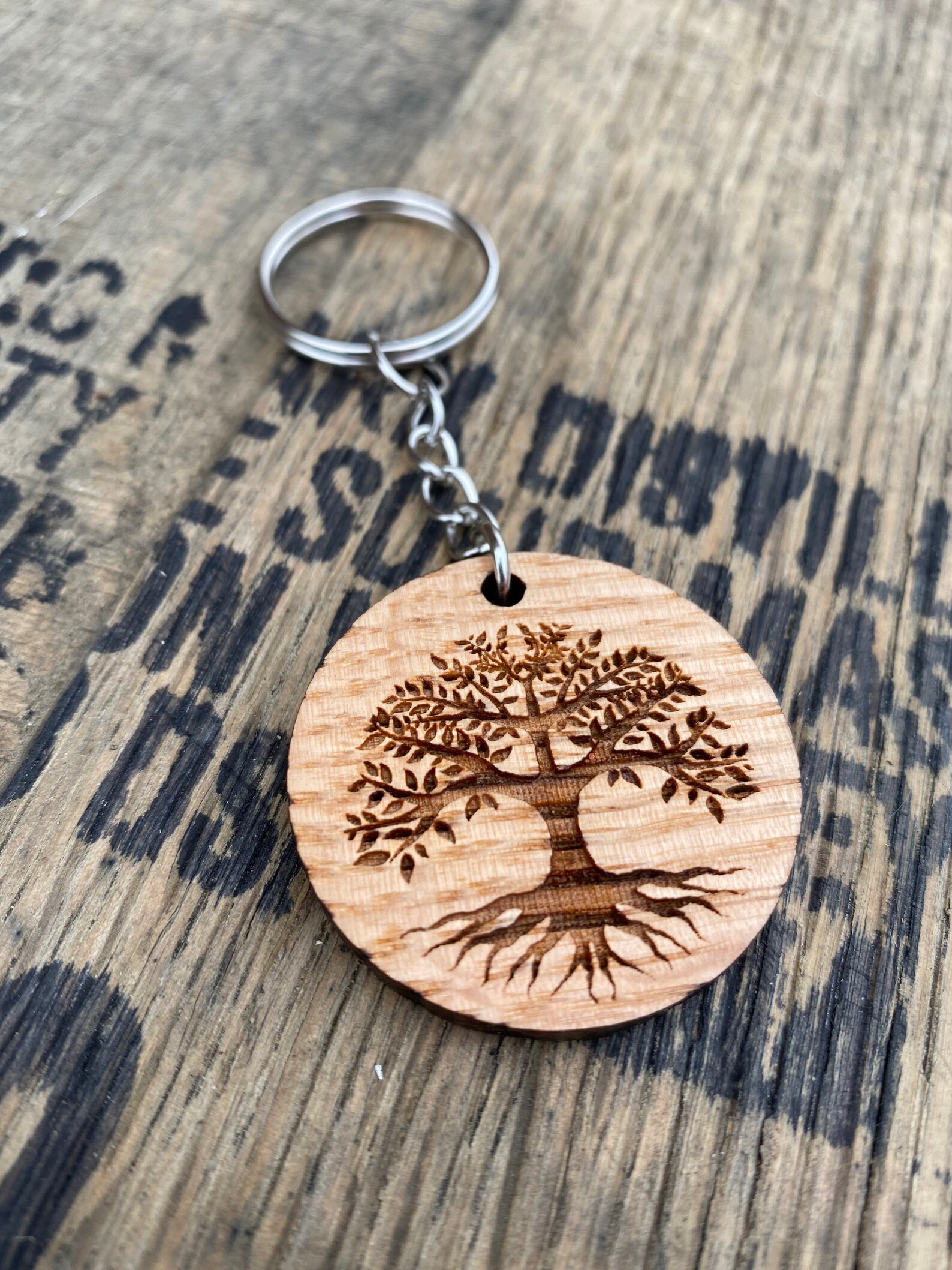 Reclaimed Bourbon Barrel Wood Keychain - Tree of Life - Handmade - Etsy