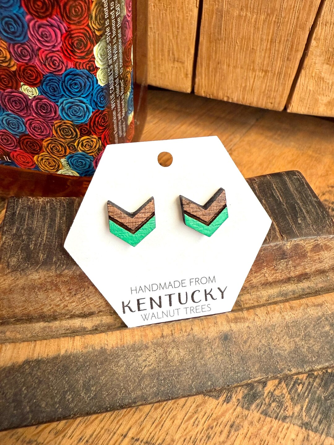 Handmade Green Chevron Stud Earrings: Kentucky Walnut Wood - Etsy