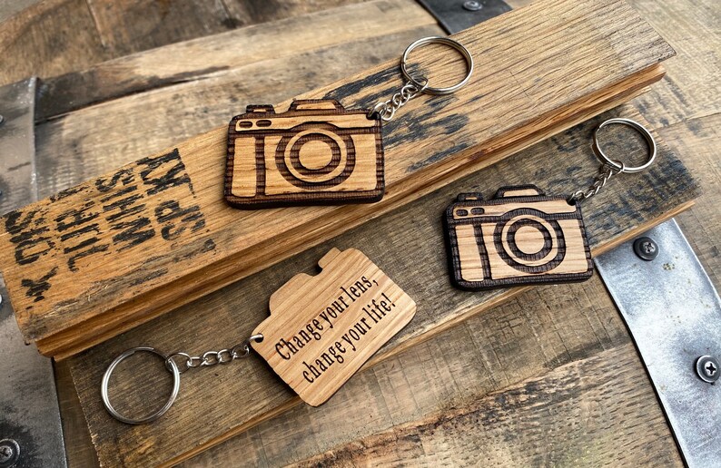 Wood Camera Bourbon Barrel Keychain - Etsy