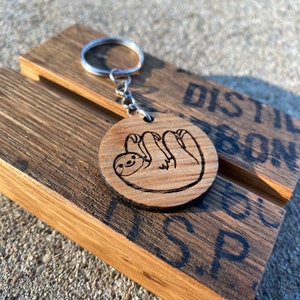 Wood Sloth Bourbon Barrel Keychain - Etsy