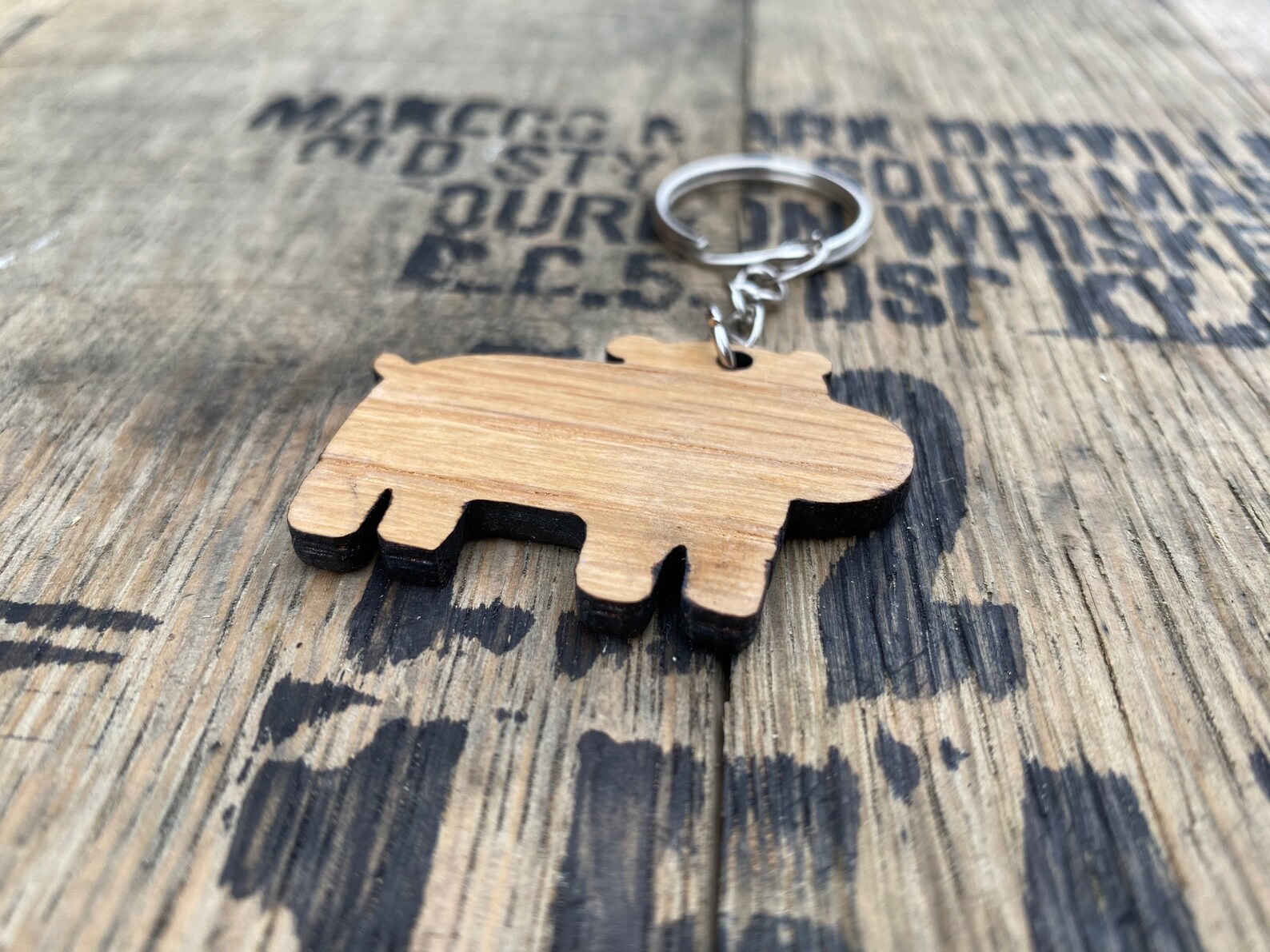 Wood Hippo Bourbon Barrel Keychain - Etsy