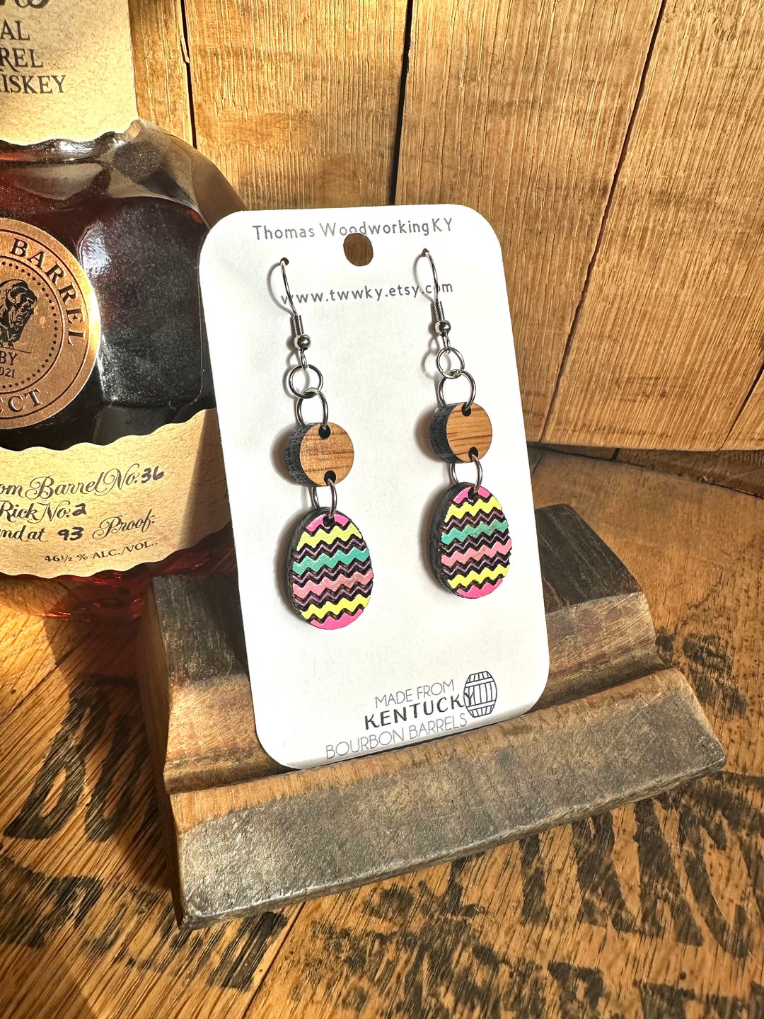 Easter Egg Dangle Earrings. Made From Kentucky Bourbon Barrels. Hand ...