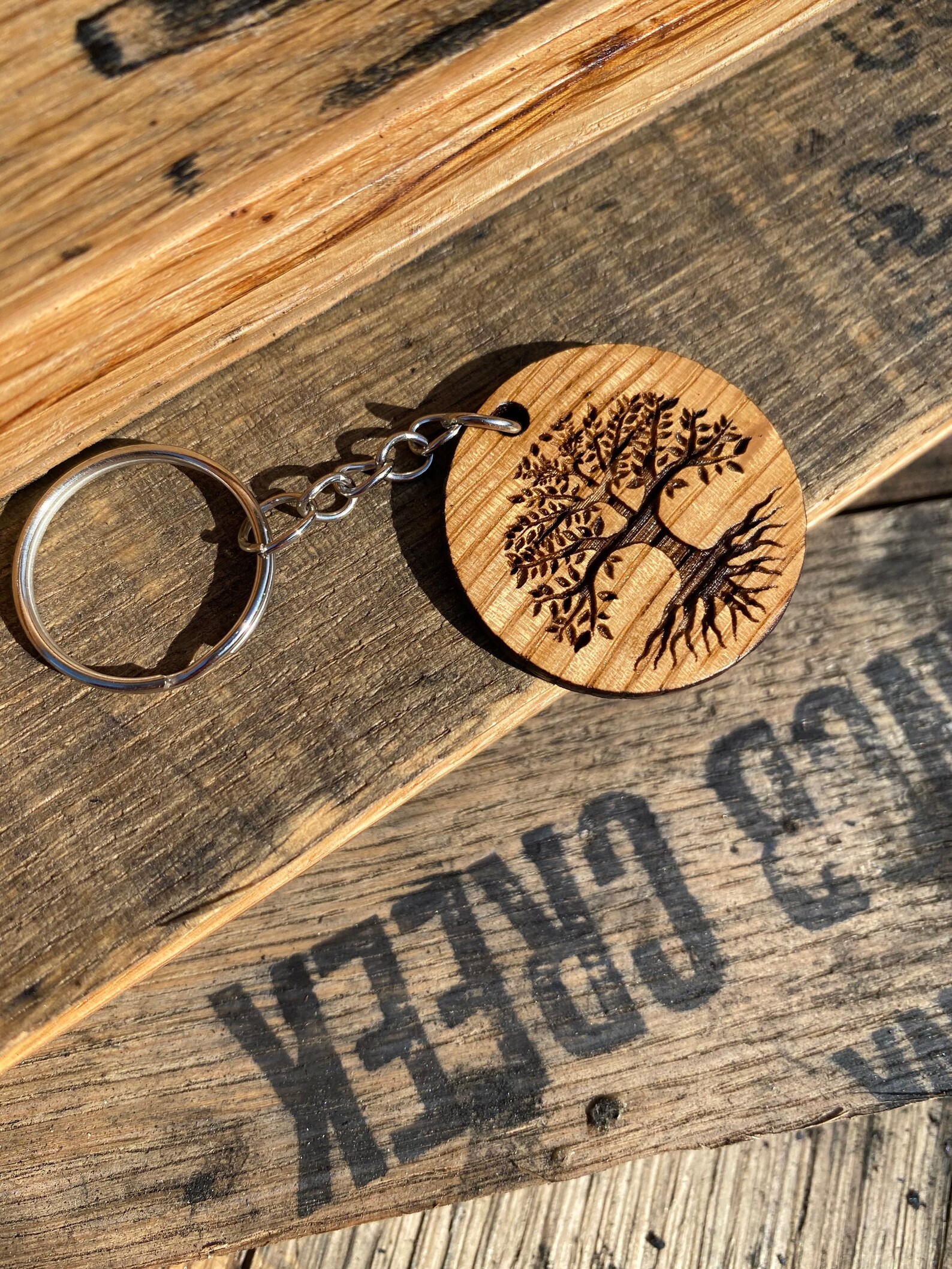 Reclaimed Bourbon Barrel Wood Keychain - Tree of Life - Handmade - Etsy