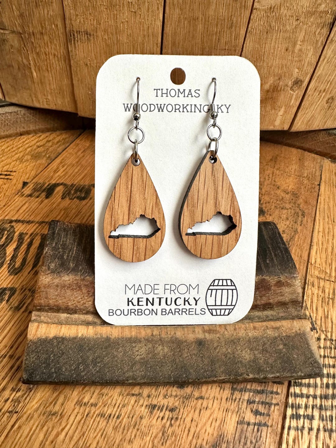 Wood Kentucky State Bourbon Barrel Dangle Earrings. Made From Reclaimed ...