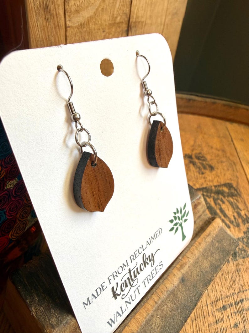 Reclaimed Kentucky Walnut Wood Earrings: Minimalist Dangle Earrings - Etsy