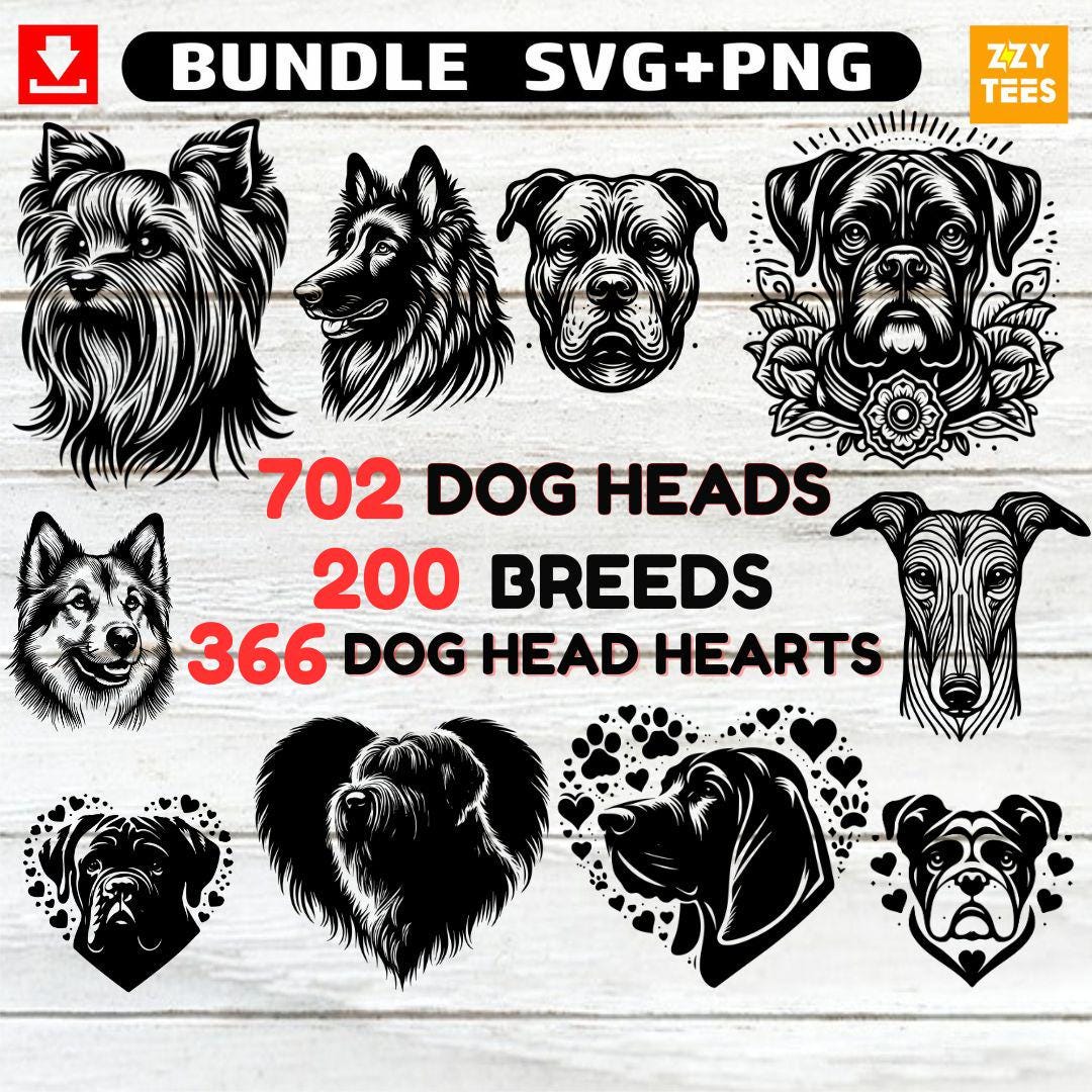 Dog Breed SVG Bundle | 702 Dog Heads & Hearts (digital Download) - Etsy